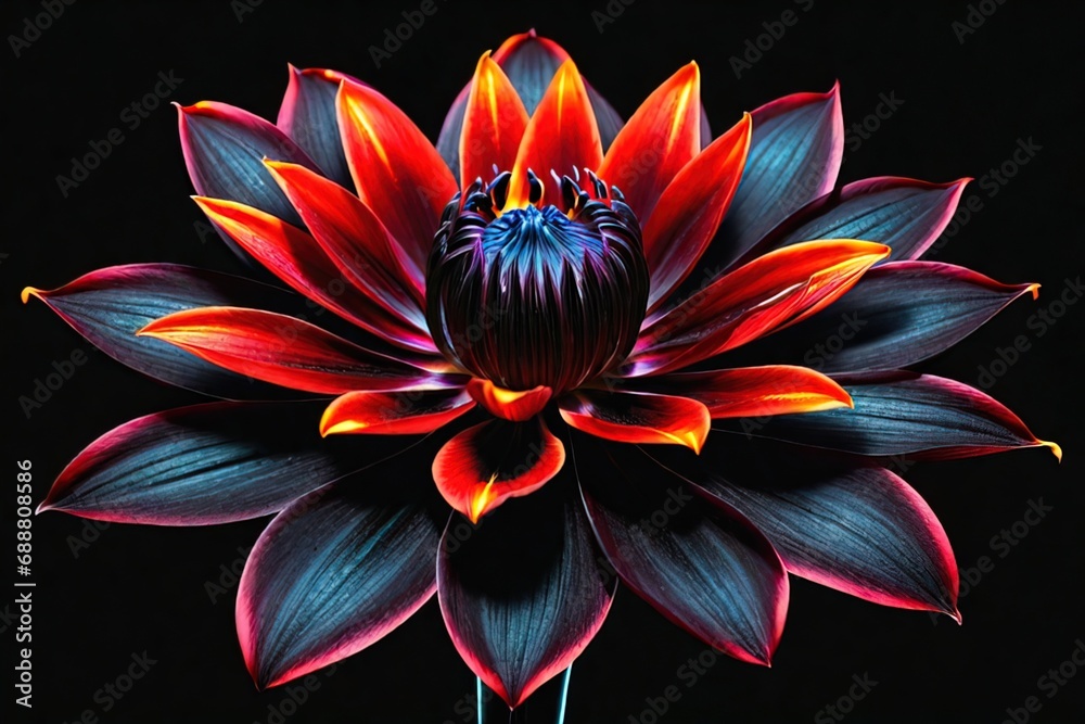 Extremely perfect detailed flower with body made up of flames, magical ...