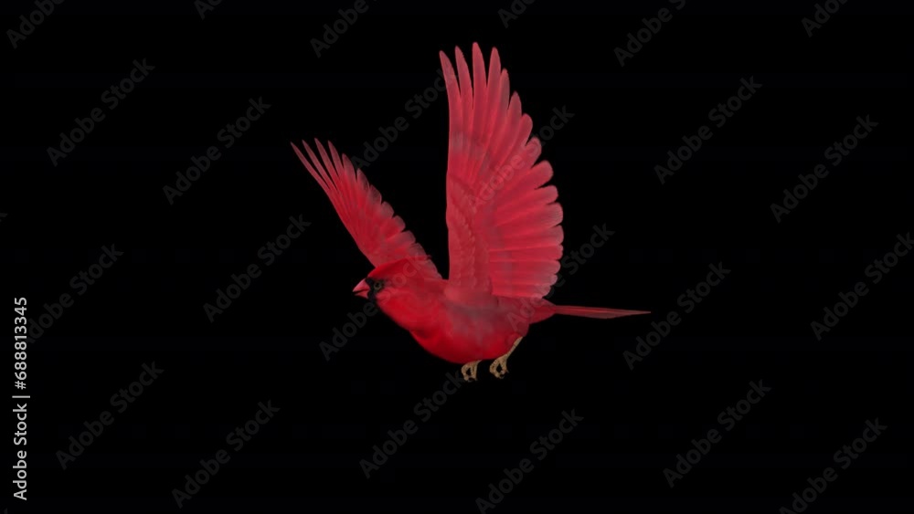 North American Cardinal - Red Finch Bird - Flying Loop - Side Angle ...