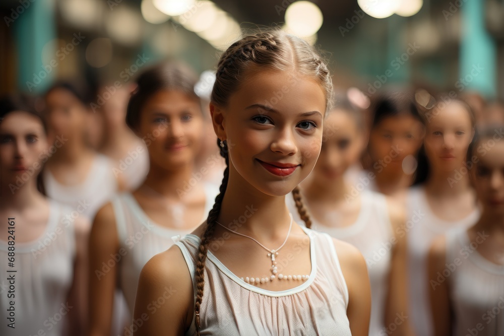 Amidst a scenic outdoor setting, a beaming group of young ladies ...