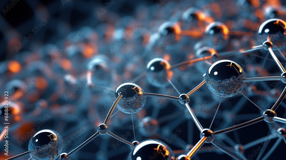 Atom Spheres Array made of shiny metal spheres. Science and technology ...