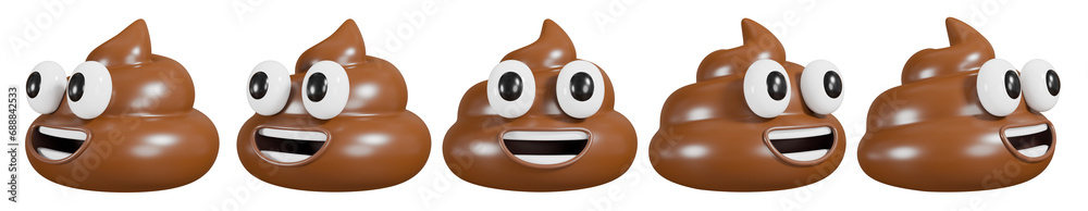 Happy smiling poop emoji icon set. 3D rendering. Stock Illustration ...