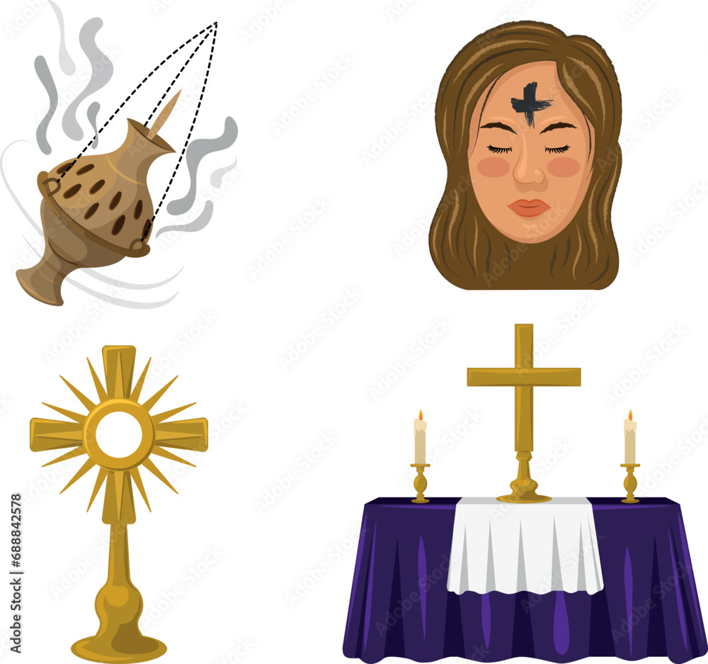 Vector de incensario, miercoles de ceniza, el santisimo, y altar con ...