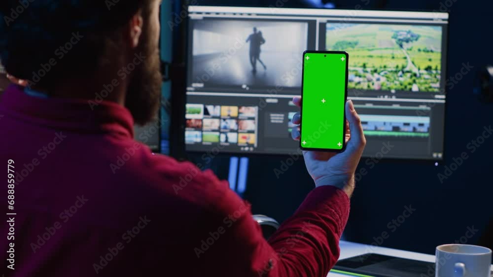 Video editor following tutorial on green screen smartphone, learning to ...