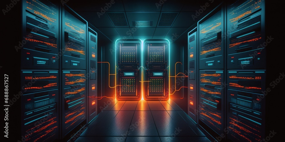 Modern Server racks in computer network security server room data ...