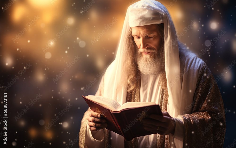 Jesus cristo profeta com touca de natal segurando biblia sagrada Stock ...