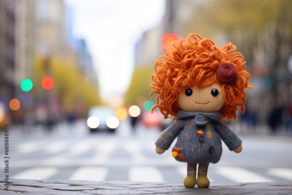 Ginger red hair toy doll dressed cozy and warm with knitted stuffed ...
