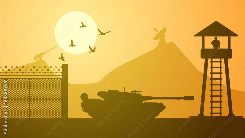 Vektorová grafika „Military base landscape vector illustration ...