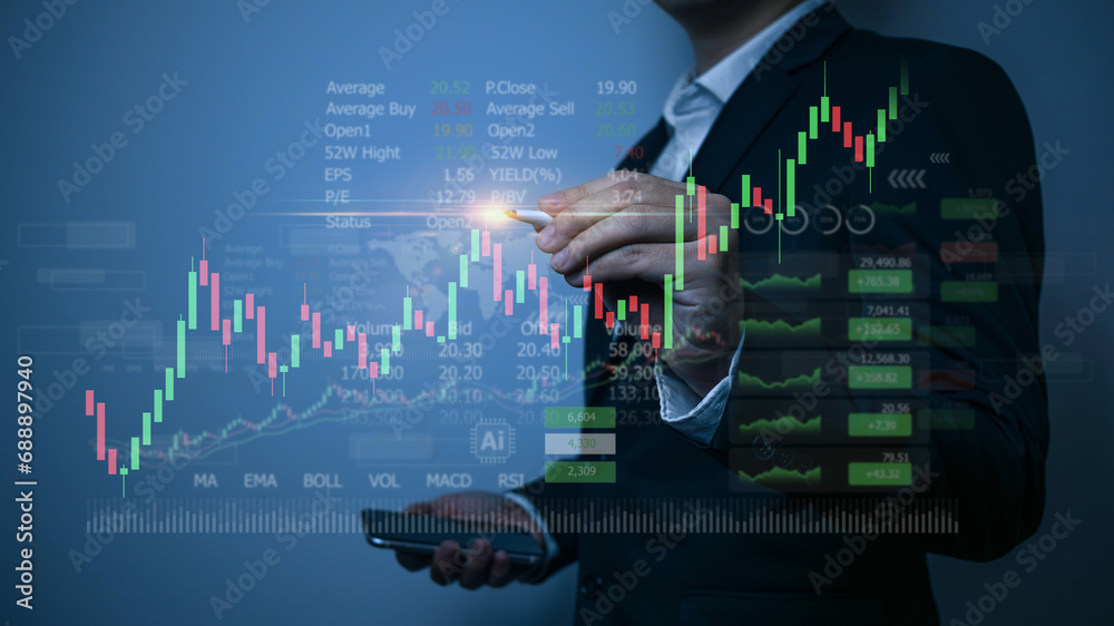 Businessman plan up bar chart growth rate and growing arrow, Increase ...