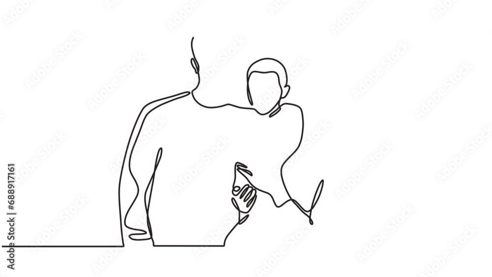 Continuous one line animation video of family, parents and children ...