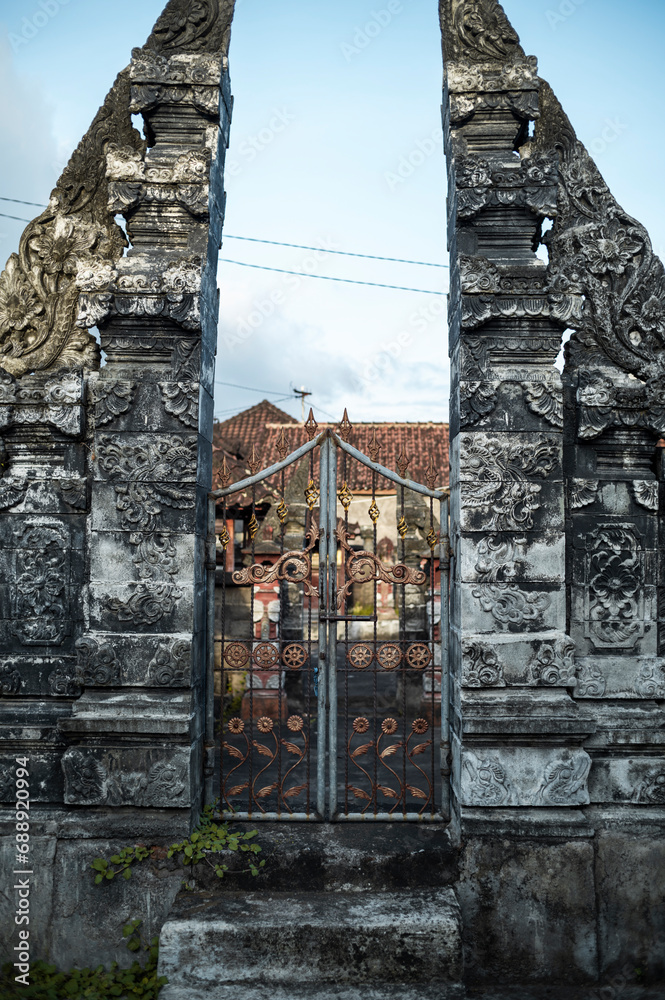 Front door and gates of traditional architecture in Balinese temple ...