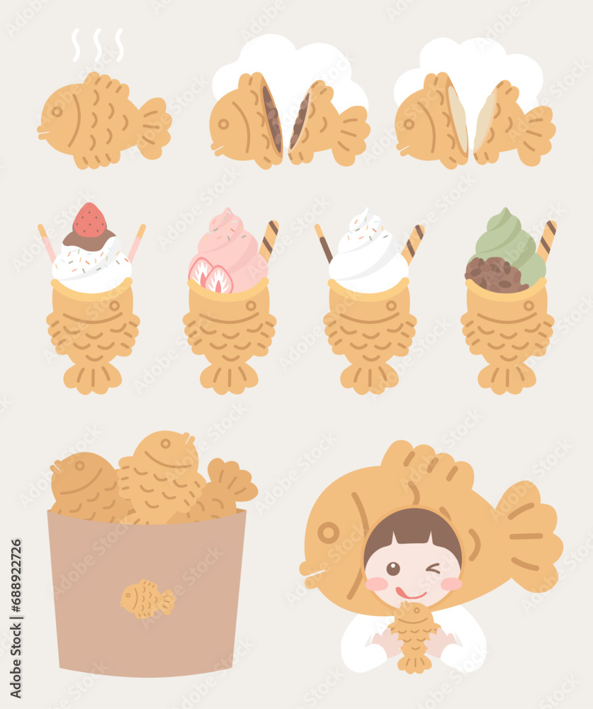 겨울철 한국 길거리 음식 붕어빵 일러스트 벡터 세트 Stock Vector Adobe Stock