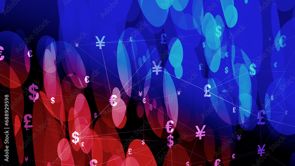 Money background with dollar, euro, pound, yen, yuan currency symbols ...