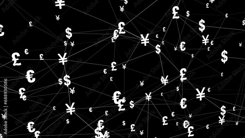 Money backdrop with currency symbols of pound, yen, euro, and dollar on ...