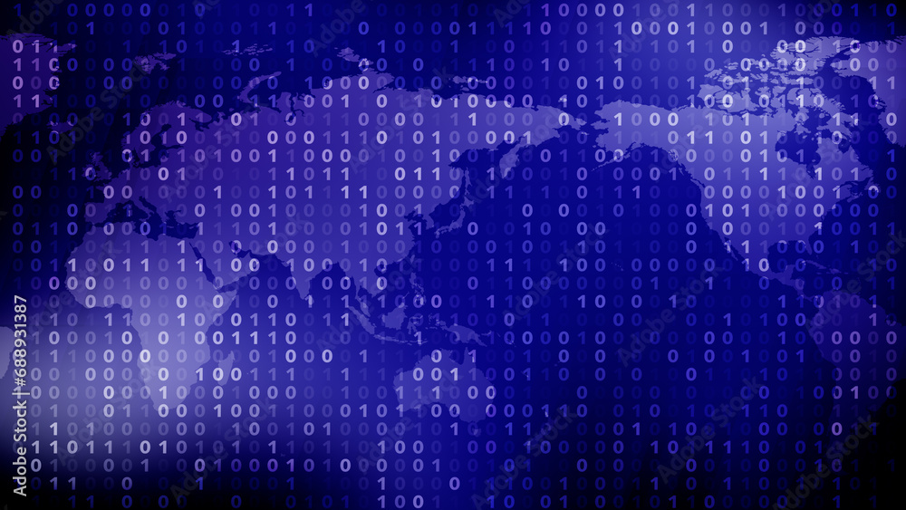 Technology news map binary code and algorithm in digital world of cyber crime and cyber security ...