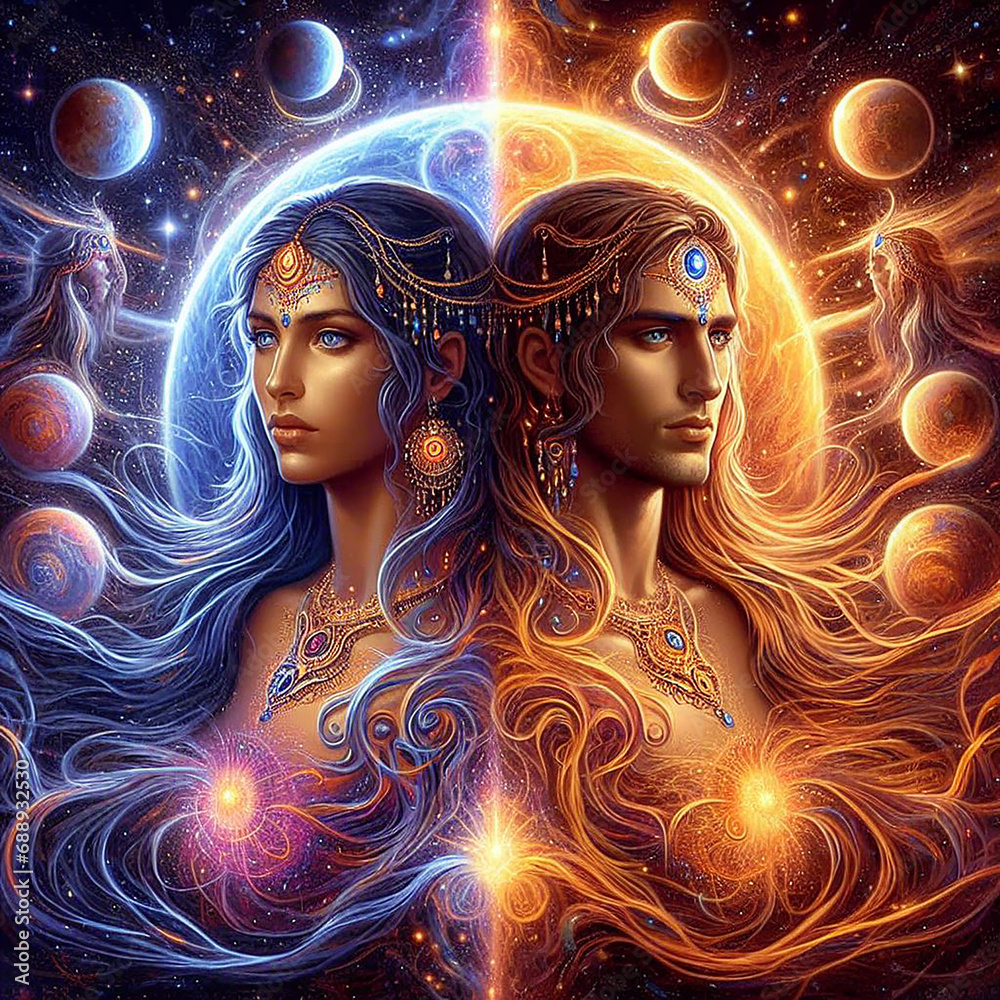 Twin flame couple. Soulmates. The concept of magical, esoteric, tantric ...