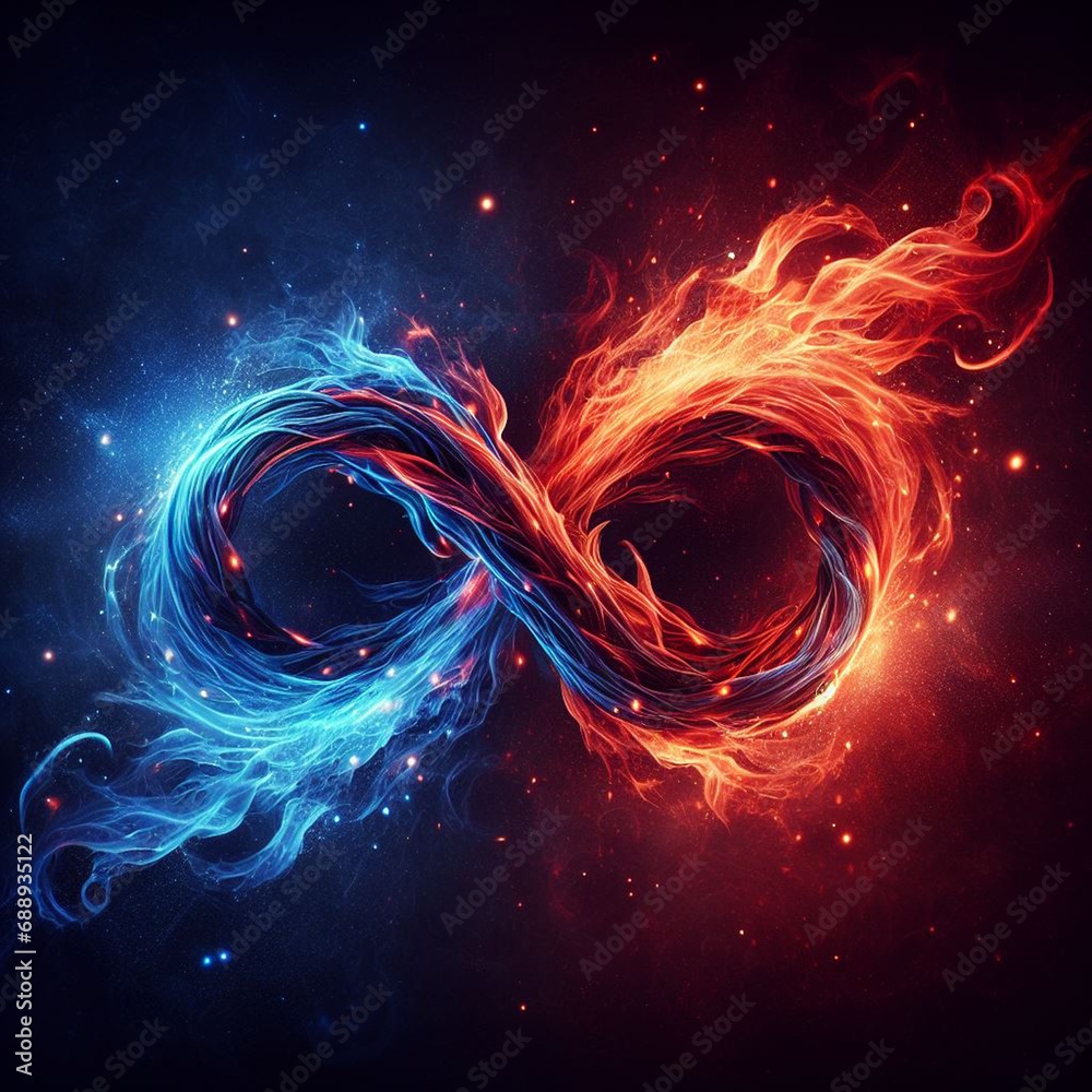 Flaming infinity sign. Esoteric concept of spiritual love. Twin flame ...