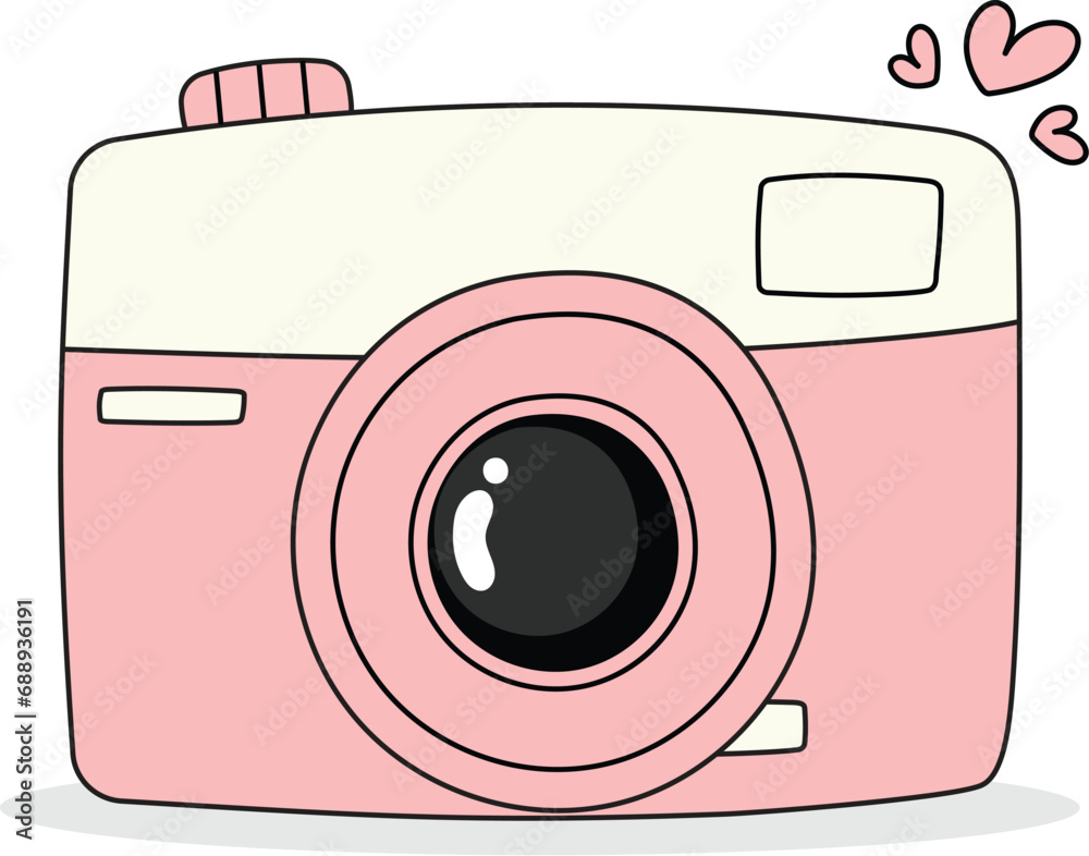 Cute hand-drawn camera cartoon doodle vector illustration - valentine ...