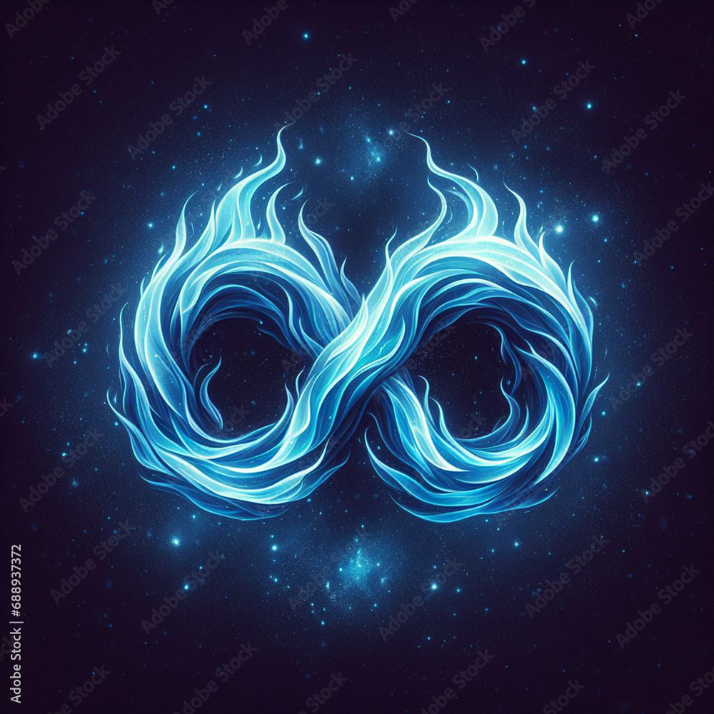 Flaming infinity sign. Esoteric concept of spiritual love. Twin flame ...