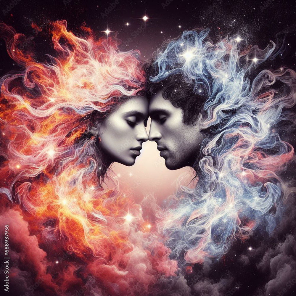 Twin flame couple. Soulmates. The concept of magical, esoteric, tantric ...