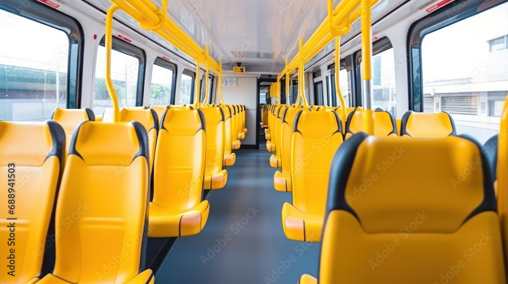 Interior design of a modern bus. Empty bus interior. Public transport ...