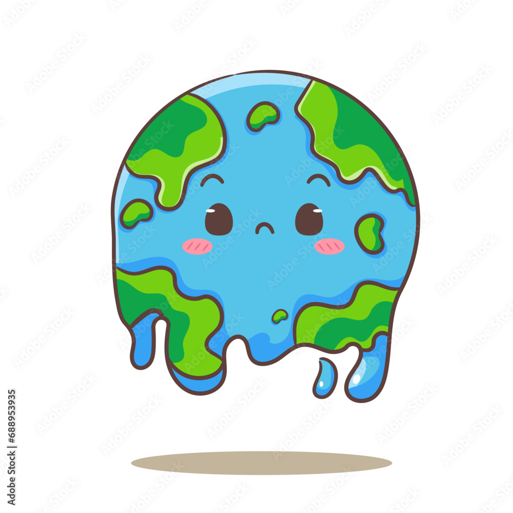 Cute earth cartoon. Global warming and climate change concept design ...