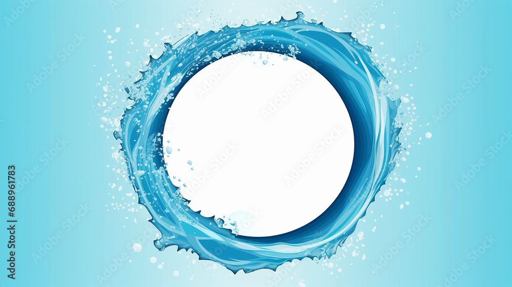 Splashing water out of a circle frame . water frame in blue. Stock ...