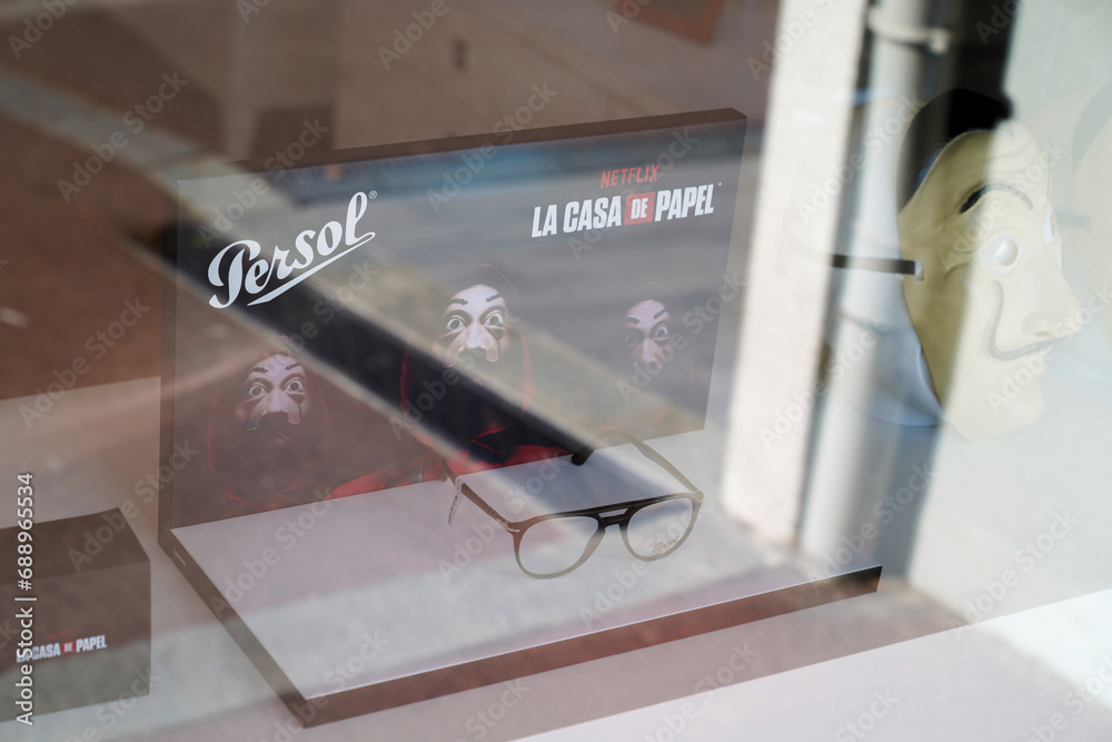 Persol Glasses And La Casa De Papel Logo Brand And Text Sign In Windows Shop Renowned Italian