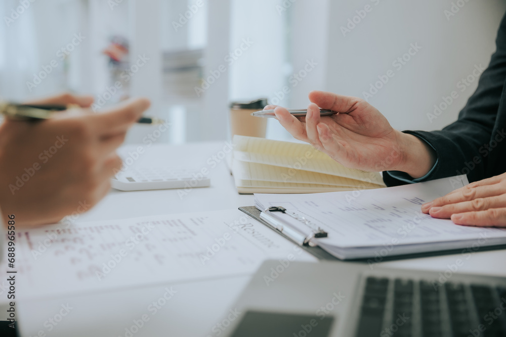 Coverage of a new employee interview, an employer checking a good CV of ...