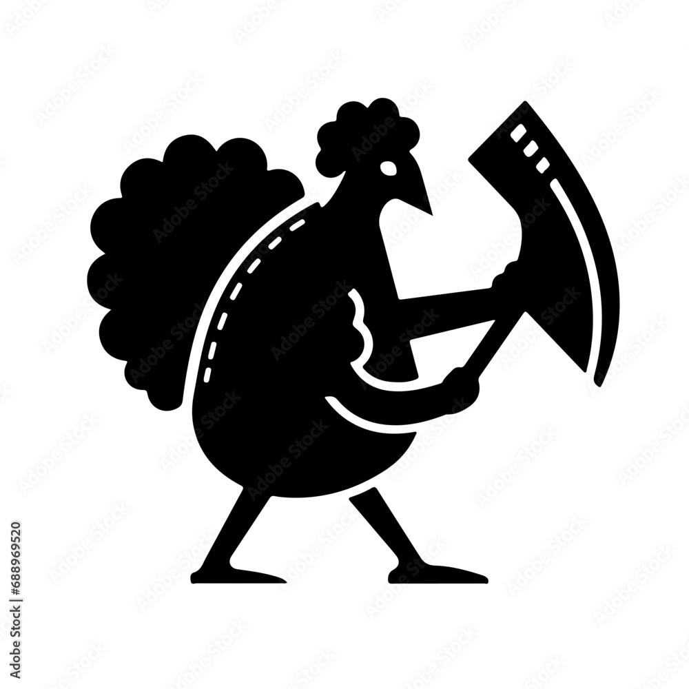 Cartoon turkey holding an axe outline Stock Vector | Adobe Stock