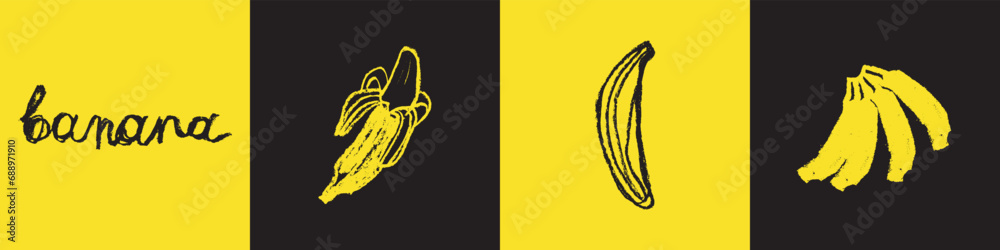 Bananas icon set for logo creating, organic food label, and banner ...