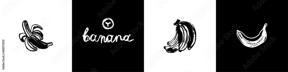 Bananas icon set for logo creating, organic food label, and banner ...