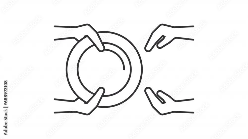 Food program line animation. Hands giving plate animated icon. Provide ...