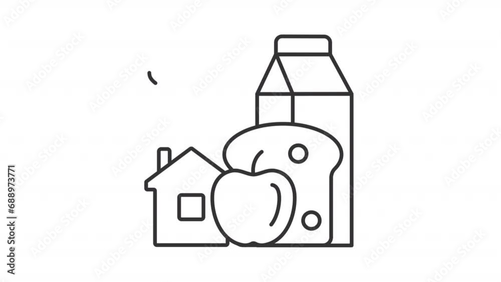 Family nutrition line animation. Food products and house animated icon ...