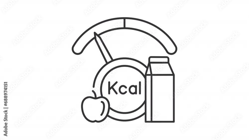 Calorie deficit line animation. Food products, plate animated icon ...