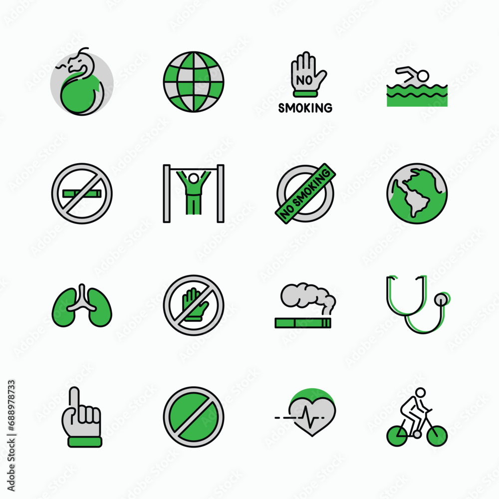 International No Tobacco Day Set Line Vector Icons. Contains such Icons ...