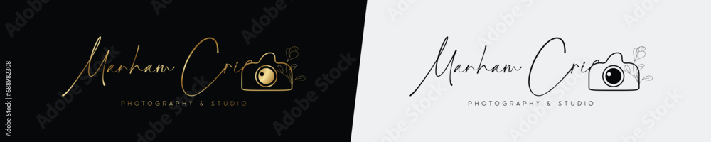 camera logo, modern wedding photography signature logo icon vector ...