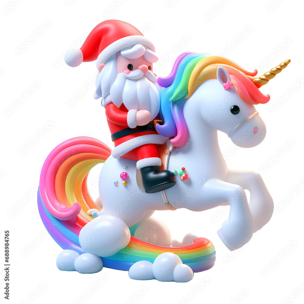 Cute cartoon santa claus on unicorn celebrating christmas PNG, 3d ...