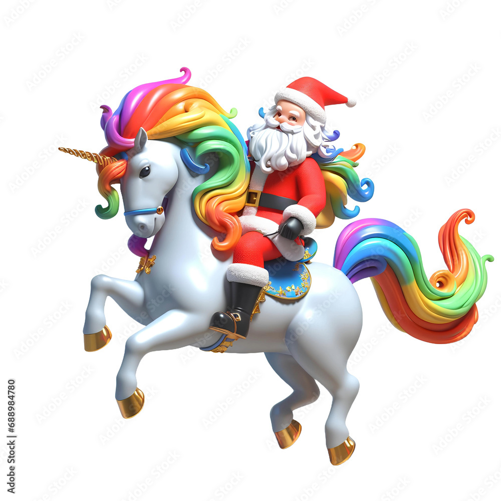 Cute cartoon santa claus on unicorn celebrating christmas PNG, 3d ...