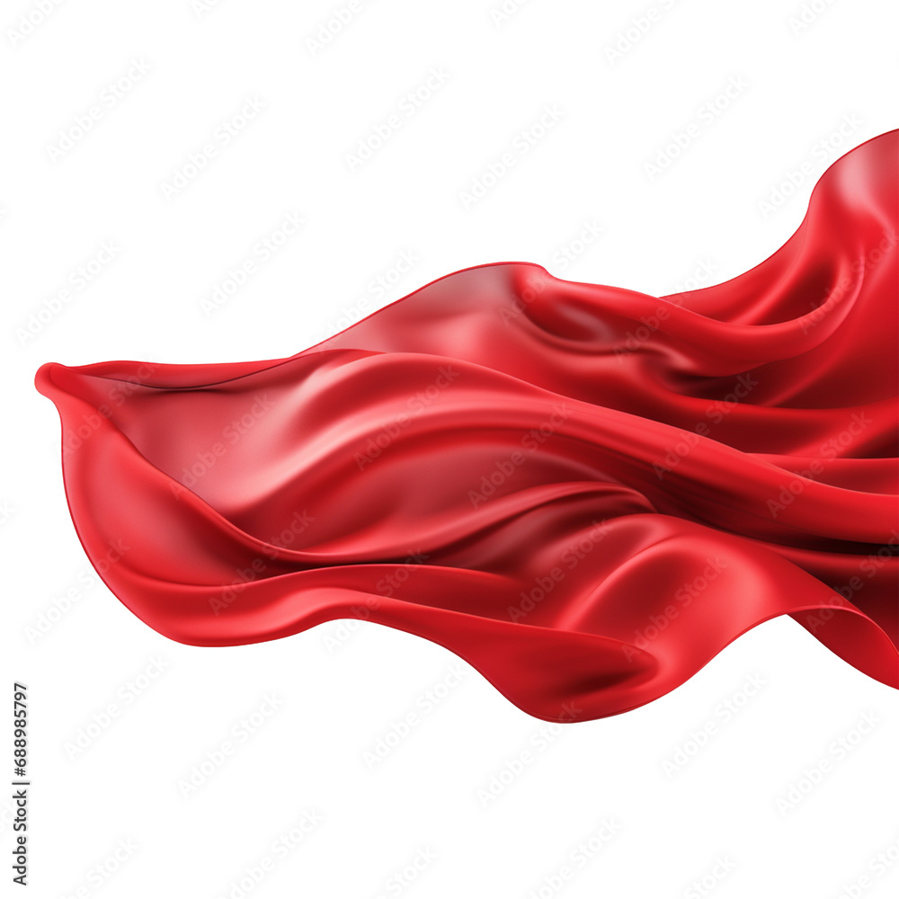 Flying red silk fabric. Waving satin cloth isolated on transparent ...
