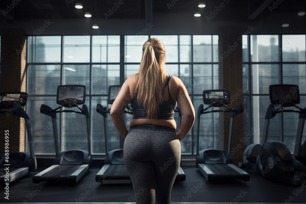 fat woman back view in gym Stock Photo | Adobe Stock