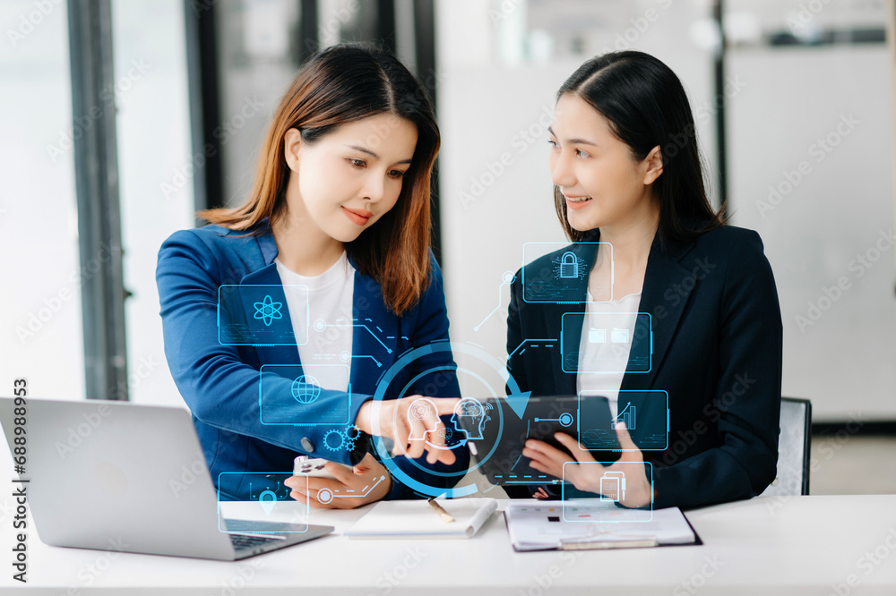 Woman using chat bot in smartphone intelligence Ai. Chat with AI ...