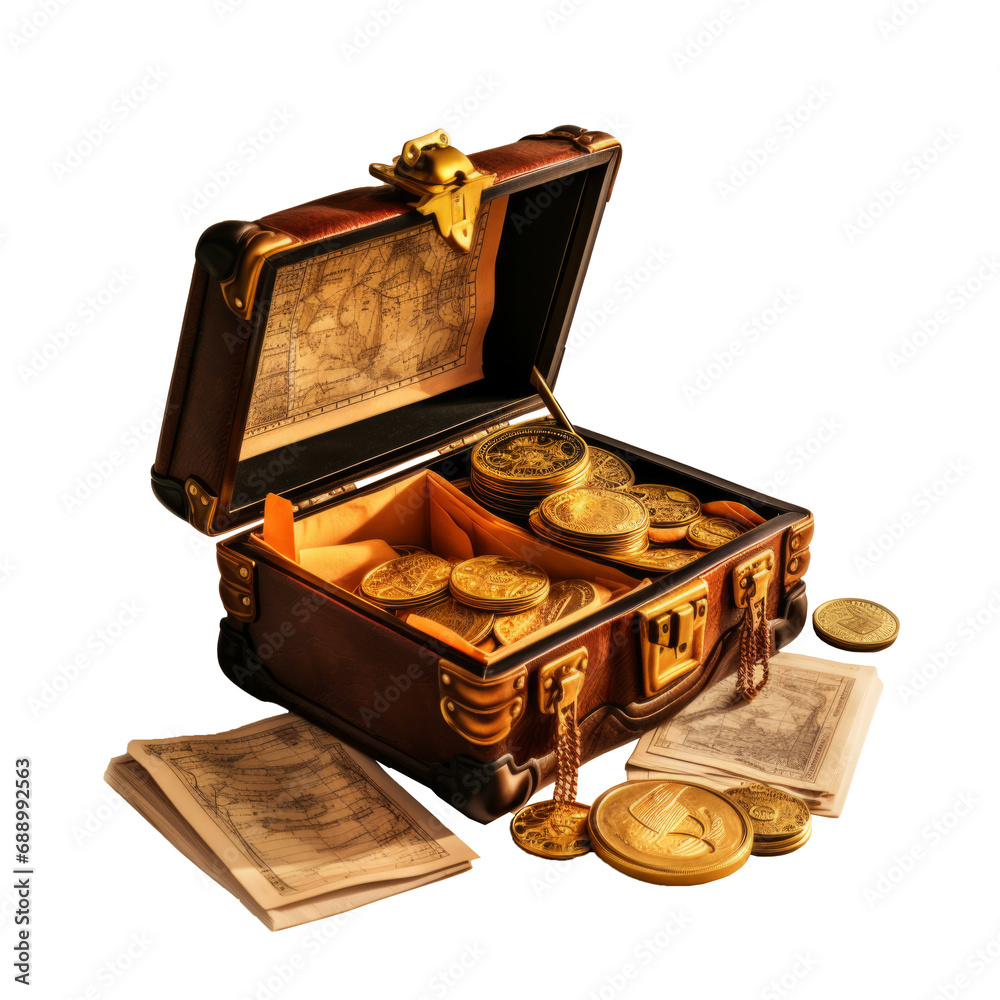 Gold coin graphy Buried treasure, Box and gold coins, furniture, gold ...