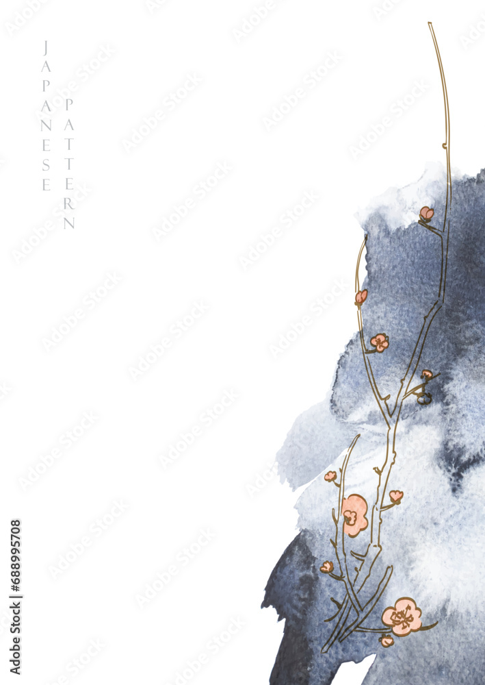Japanese branch of floral background vector. Asian icons and symbols ...