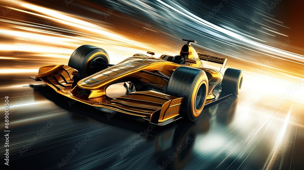 Racing car streaks across the track, an amalgamation of speed prowess ...