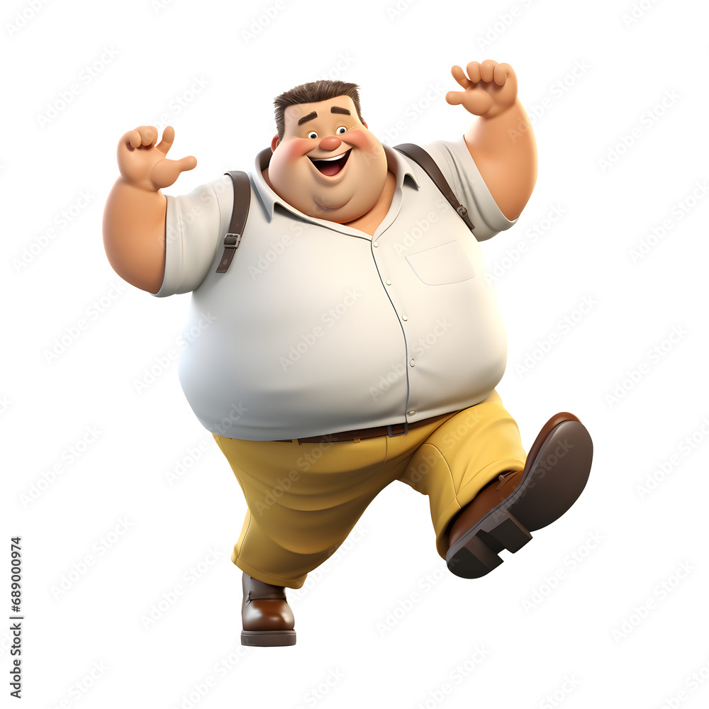 3D cartoon character cute fat man dancing happy celebrating have fun ...