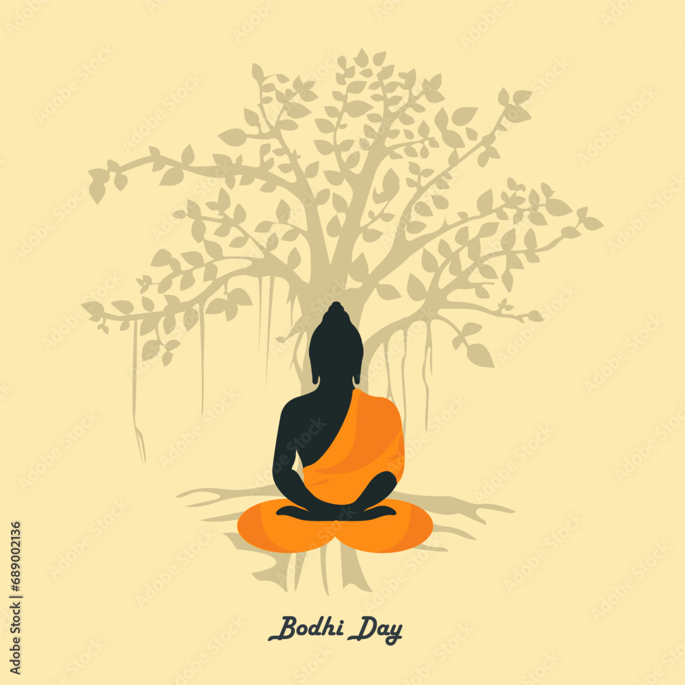 Bodhi Day. Gautama Buddha vector, illustration. Bodhi tree. Stock ...