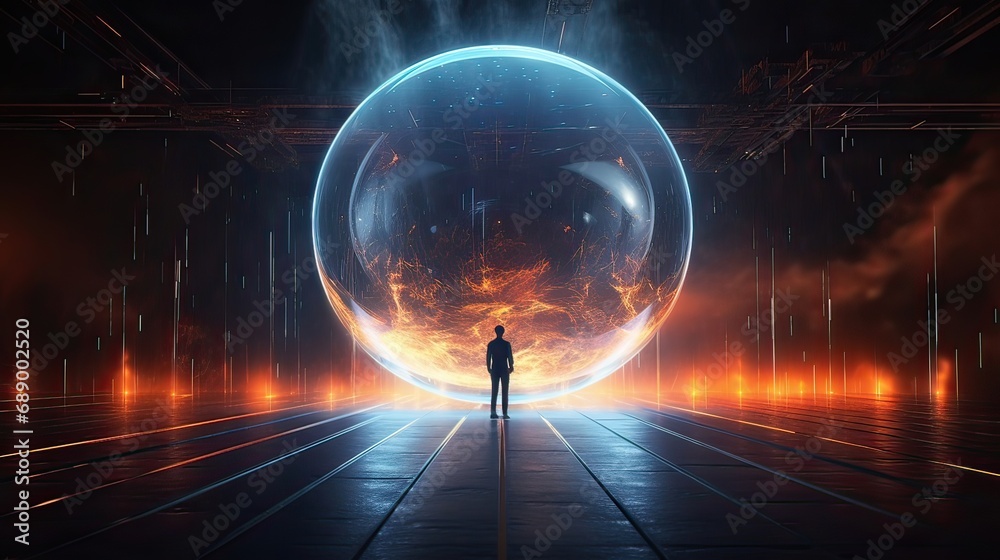 Futuristic projection, shifting hues, multidimensional patterns ...