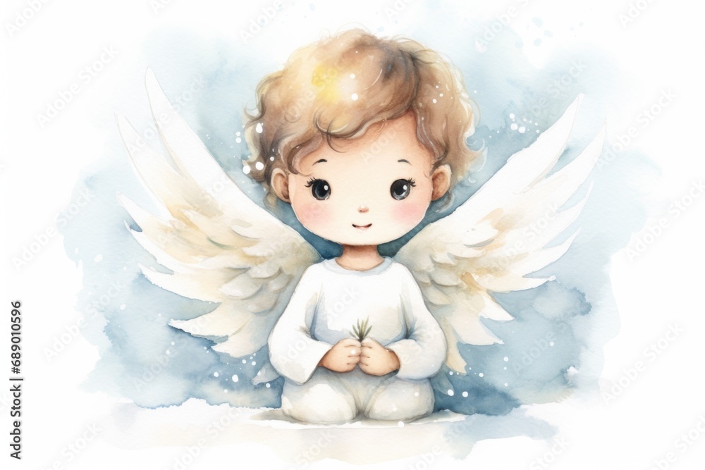 Elegant depiction of winged child in pastel tones. Mythical beings in ...