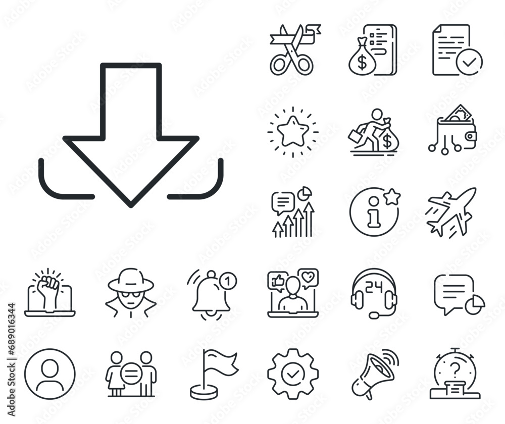 Down arrowhead symbol. Salaryman, gender equality and alert bell ...