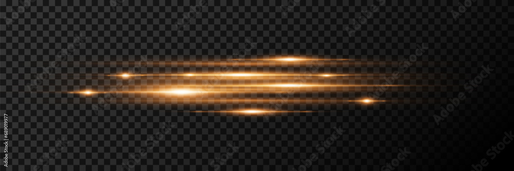 Beautiful bright horizontal flash of light. Golden rays of glare on a ...